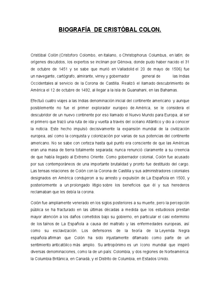 Biografia de Cristobal Colon | PDF | Cristobal colon | Pueblos ...