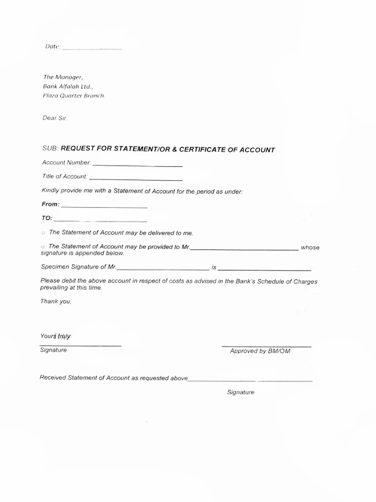 Al-Falah Acc Statement Request Form | PDF
