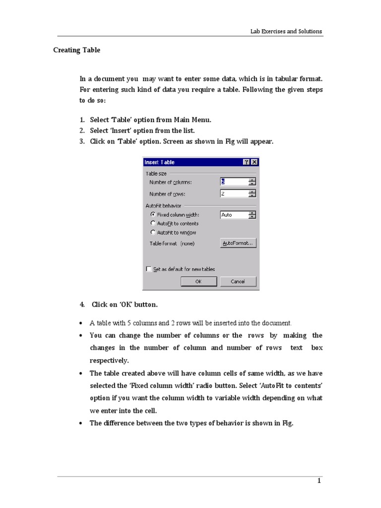 Creating Table: Lab Exercises and Solutions | PDF | Button (Computing) | Menu (Computing)