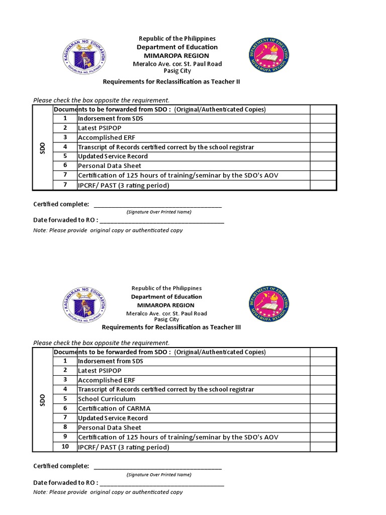 Department of Education Mimaropa Region: Please Check The Box Opposite ...