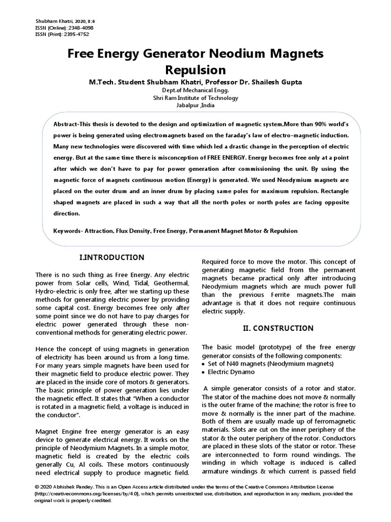 Free Energy Generator | PDF | Electric Generator | Electric Motor