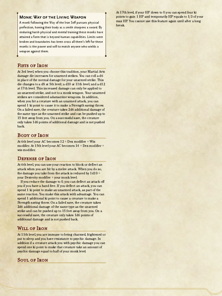 Fists of Iron: Monk: Way of The Living Weapon | PDF