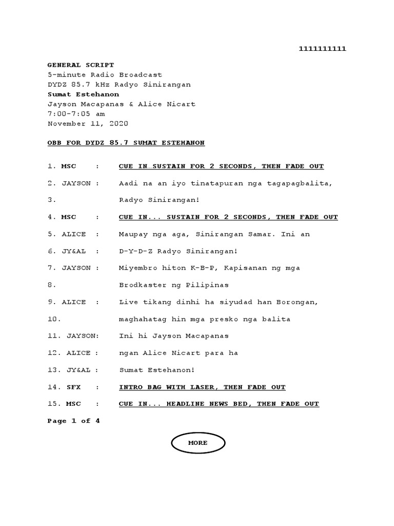 Radio News Script Sample (Waray) | PDF
