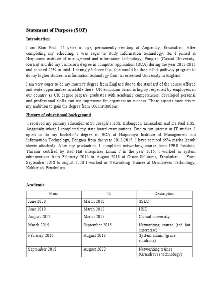 Sample Sop Uk 11 | PDF | Academic Degree | Master's Degree