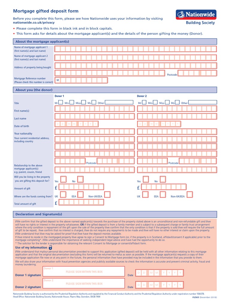 Mortgage Gifted Deposit Form: Nationwide - Co.uk/privacy | PDF ...