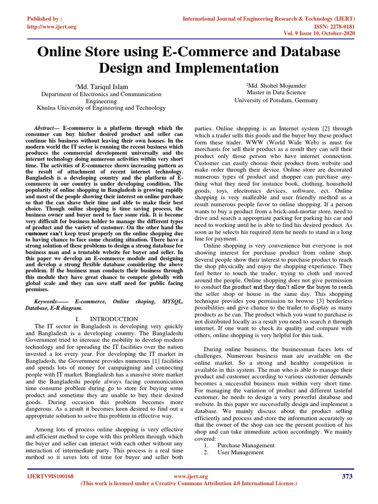 Online Store Using e Commerce and Database Design and Implementation ...