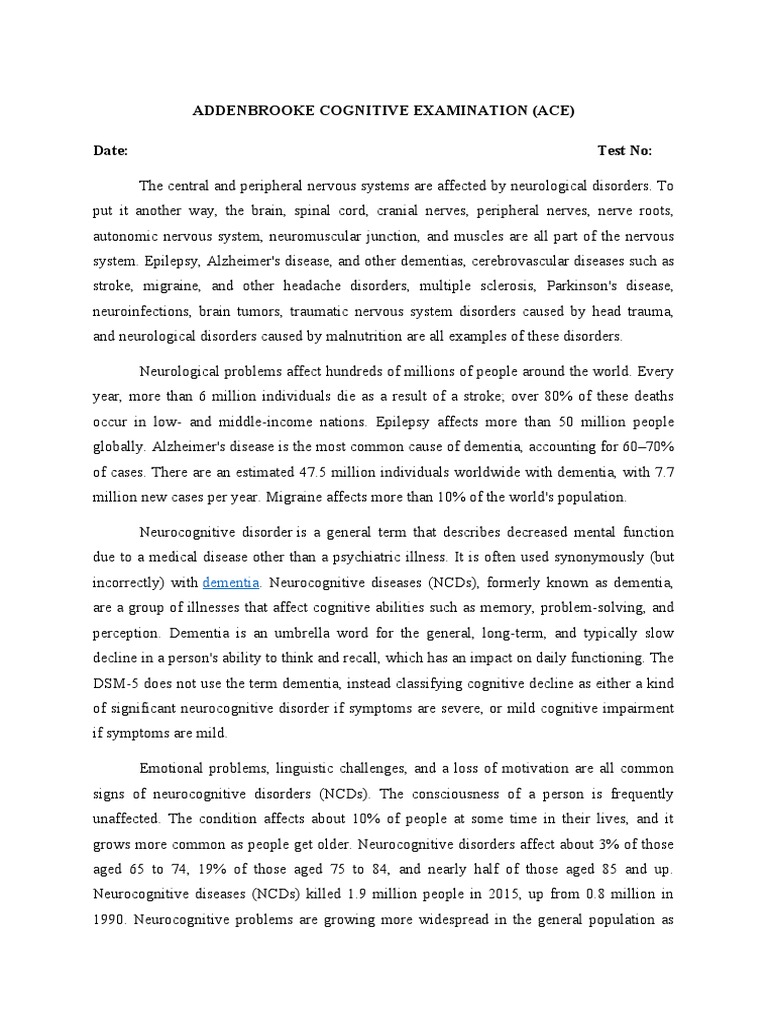 Addenbrooke Cognitive Examination | PDF | Dementia | Alzheimer's Disease