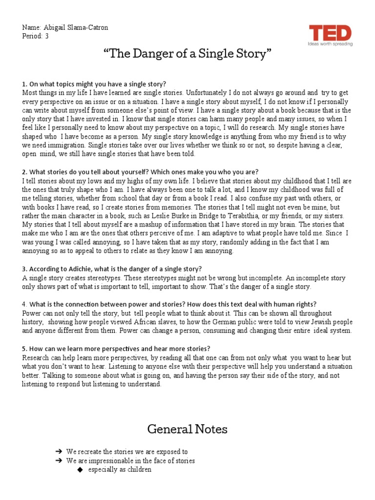 The Danger of A Single Story | PDF | Cognition