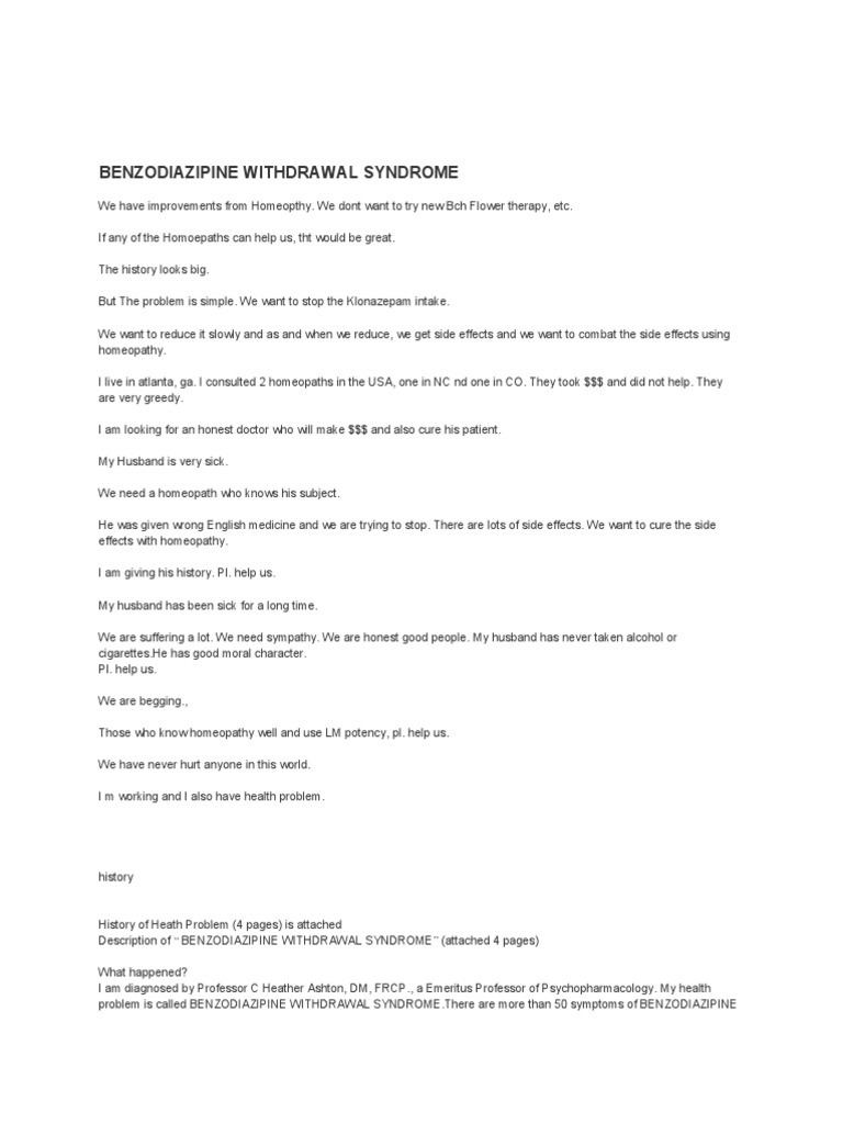 Benzodiazipine Withdrawal Syndrome | PDF | Benzodiazepine | Homeopathy