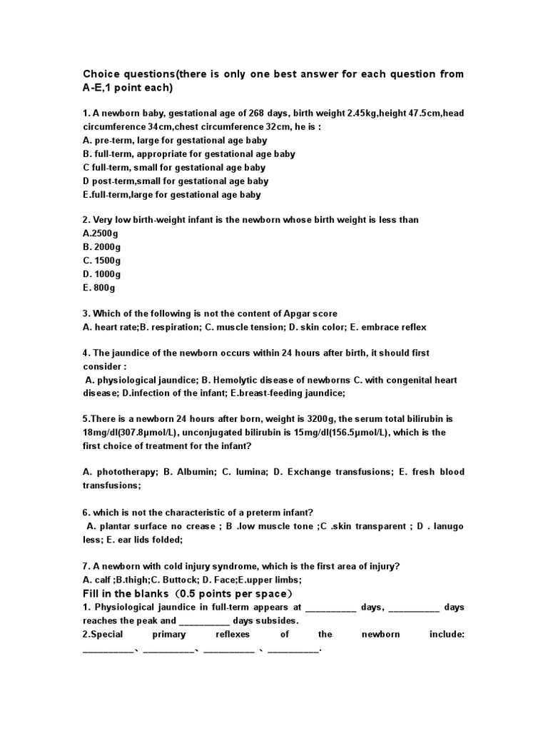Choice Questions (There Is Only One Best Answer For Each Question From ...