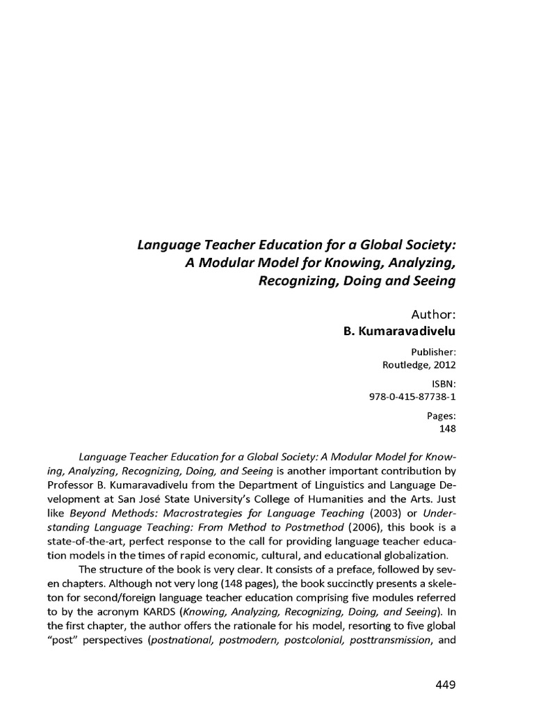 Language Teacher Education For A Global Society A | PDF | Language Education | Teachers