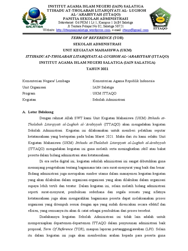 ToR Sekolah Administrasi - Ittaqo Pemateri | PDF