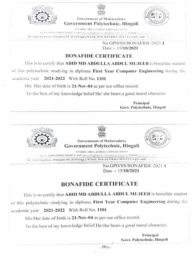 Bonafide Certificate | PDF | Students | Qualifications