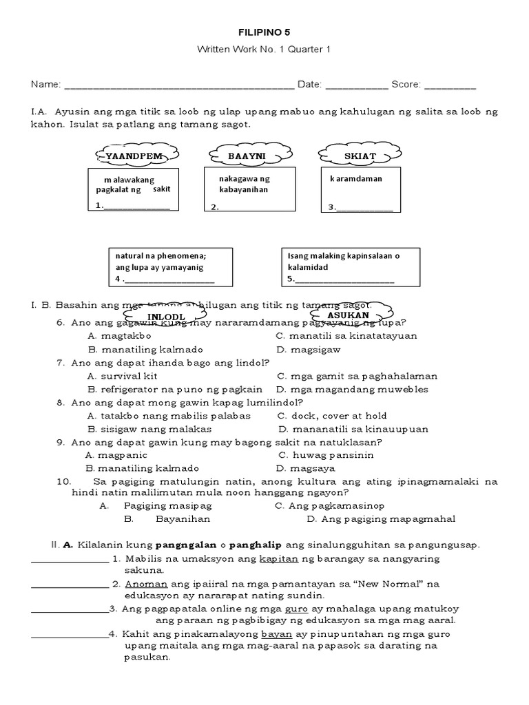 Grade 5 Summative Test in Filipino Modules 1-3 | PDF