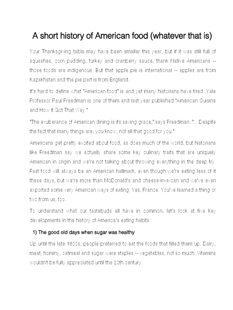 A Short History of American Food (Whatever That Is) | PDF | Foods ...