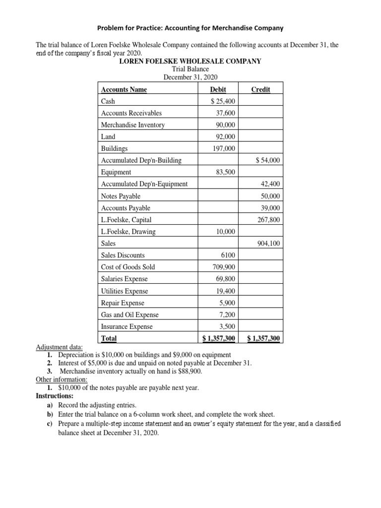 Problem For Practice: Accounting For Merchandise Company | PDF ...