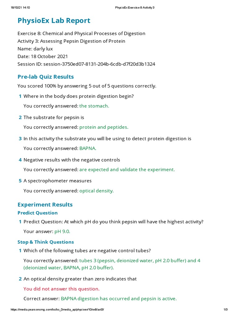 Physioex Lab Report: Pre-Lab Quiz Results | PDF | Physical Sciences ...