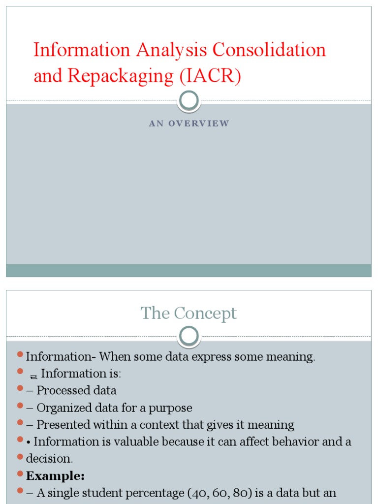 Information Analysis Consolidation and Repackaging (IACR) | PDF