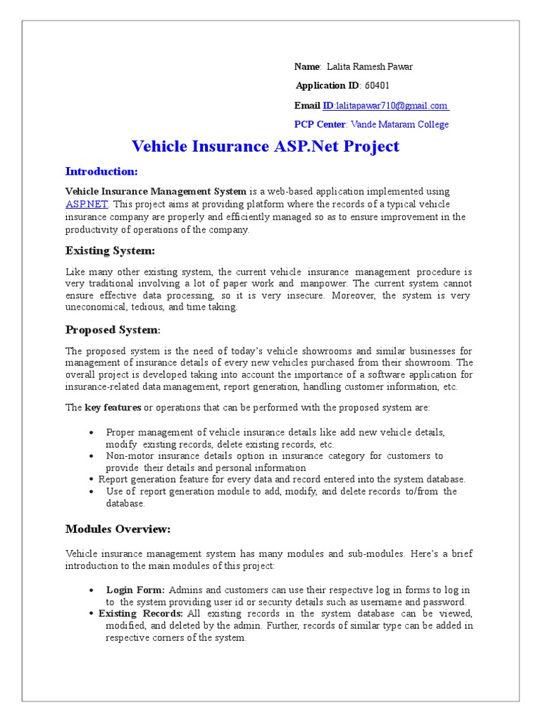 Existing System:: Vehicle Insurance Management System Is A Web-Based ...