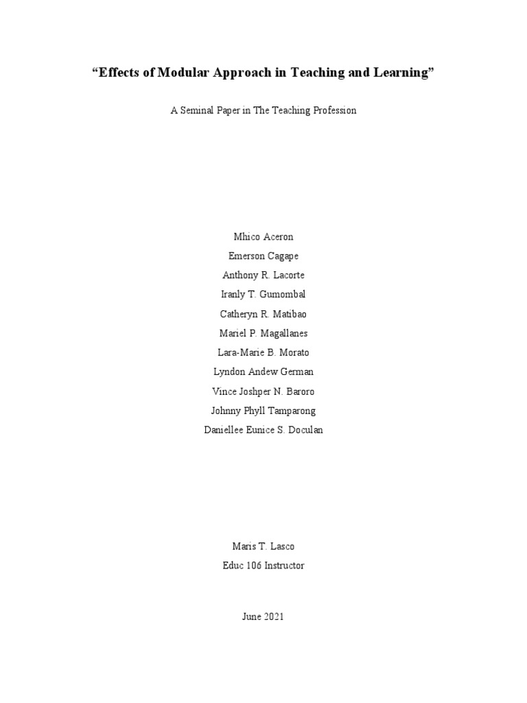 Effects of Modular Approach in Teaching and Learning | PDF | Learning ...