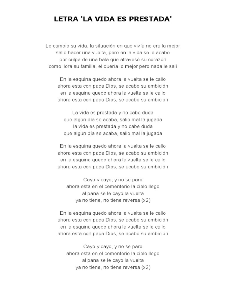 Letra de "La Vida es Prestada" | PDF