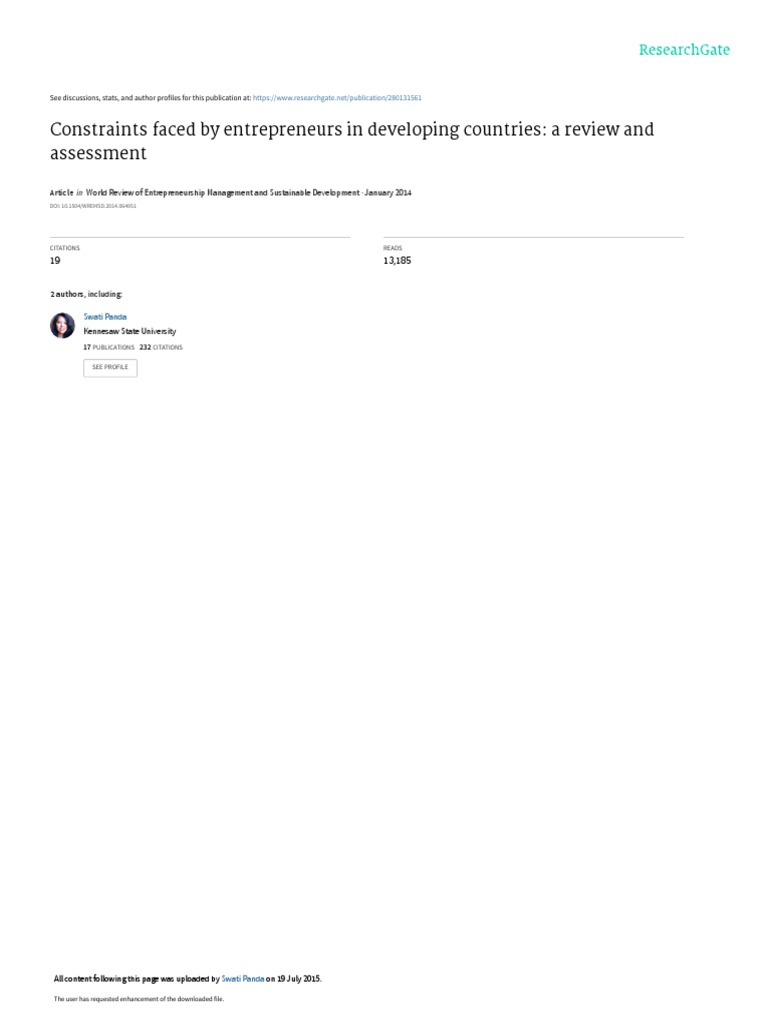 Constraints Faced by Entrepreneurs in Developing Countries: A Review ...