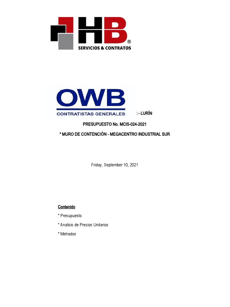 1009 Itemizado O.C Ampliación Muro de Contención Adicional 10.09.21 | Descargar gratis PDF ...