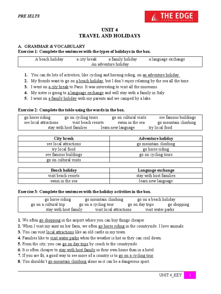 Unit 4 Travel and Holidays: Pre Ielts | PDF | Dubai