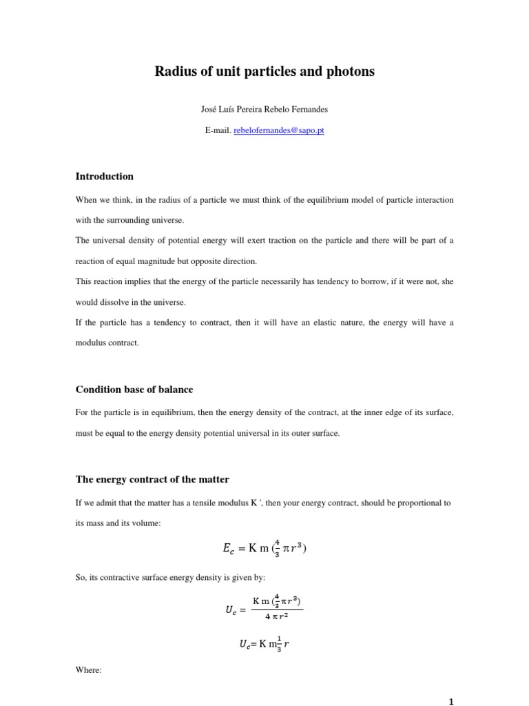 Radius Photons-Particles. 01-2012 (Velocity of Photons) | PDF | Electronvolt | Photon