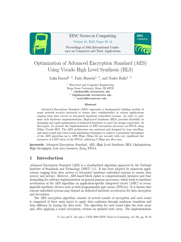 Optimization of Advanced Encryption Standard (AES) Using Vivado High Level Synthesis (HLS ...