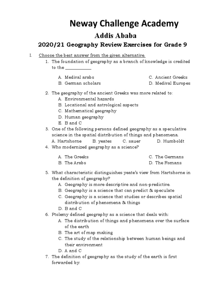 Geo Question Grade 9 | PDF | Geography | Science