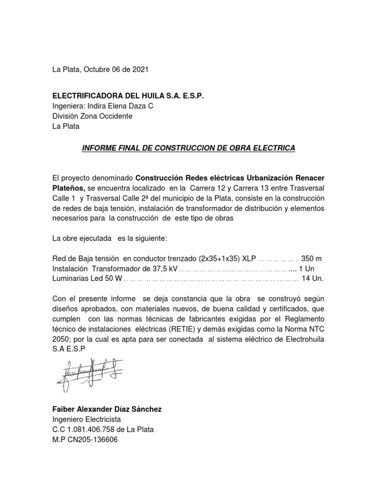 Informe Final de Obra | PDF