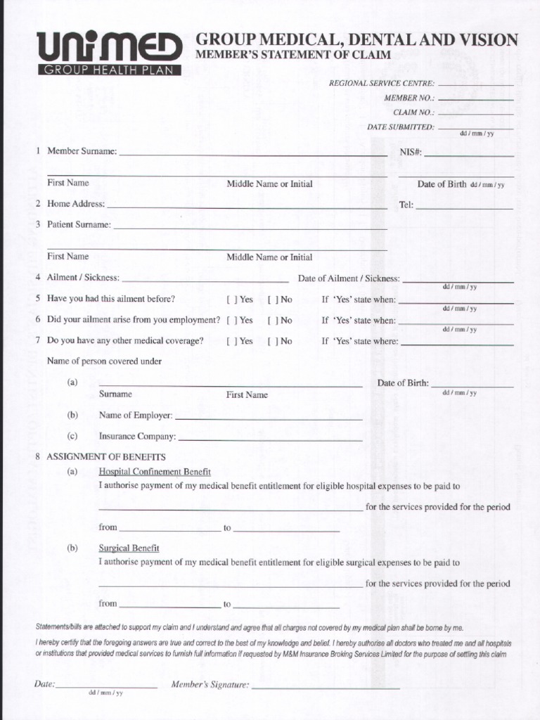 UNIMED Insurance Claim Form | PDF