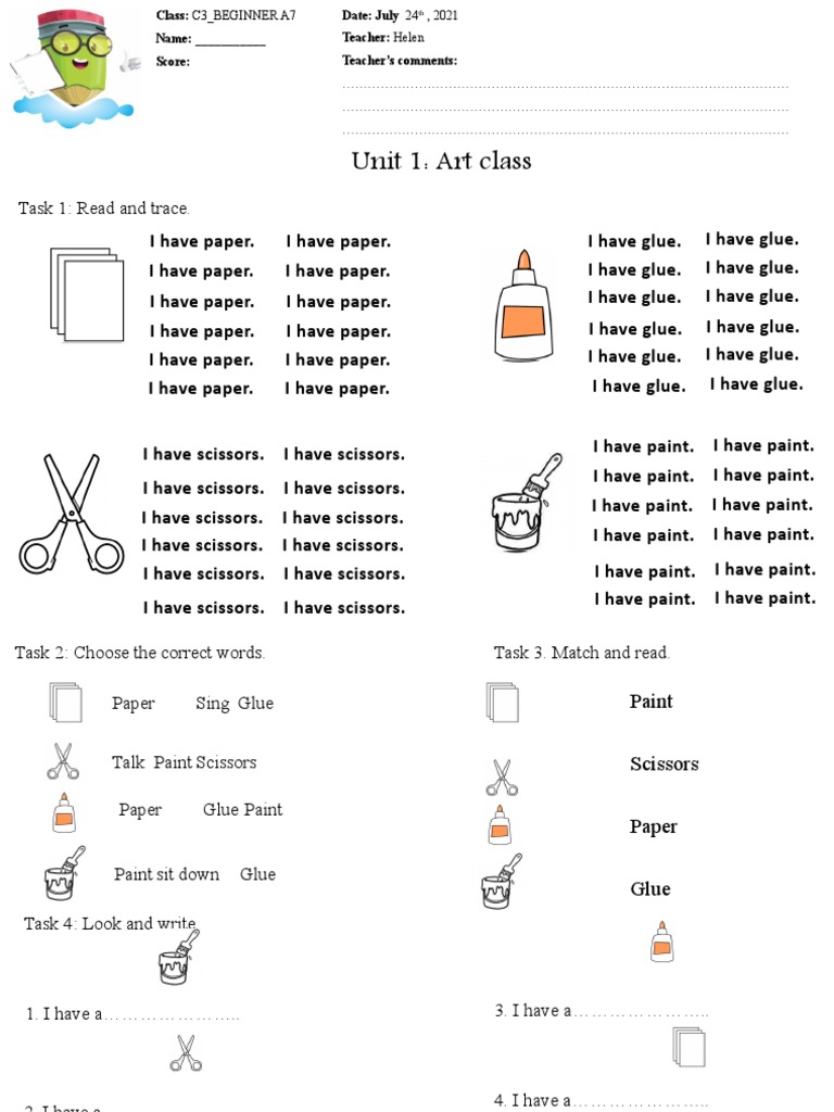 Unit 1: Art Class: Task 1: Read and Trace | PDF