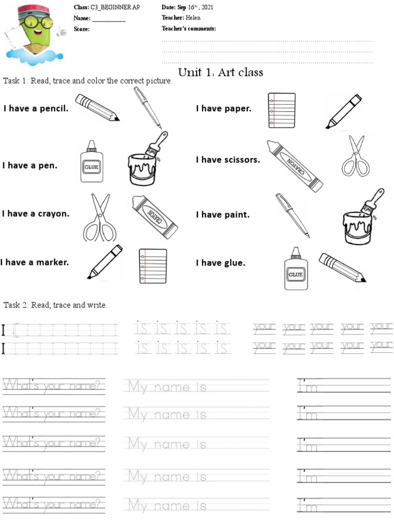 Unit 1: Art Class: I Have A Pencil. I Have Paper | PDF