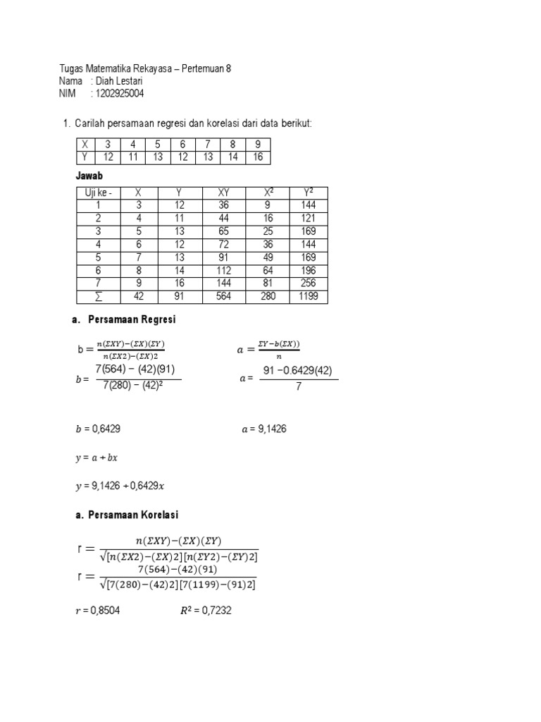 Diah Lestari 120295004 Matematika Rekayasa Assignment 8 | PDF