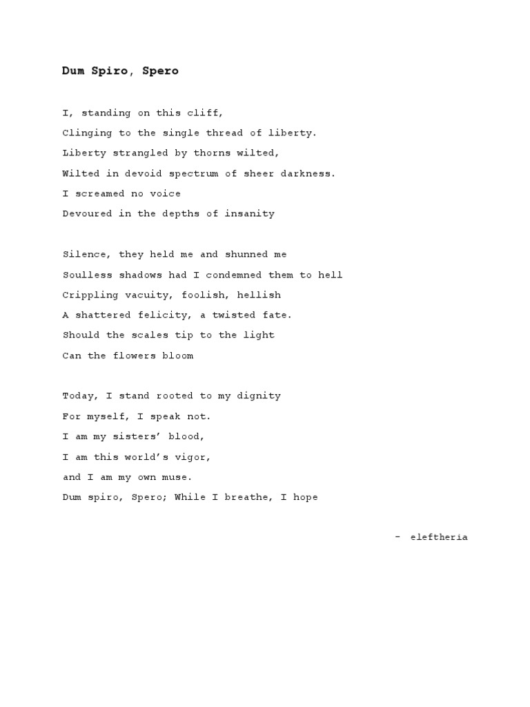 "Dum Spiro, Spero: A Poetic Reflection" | PDF
