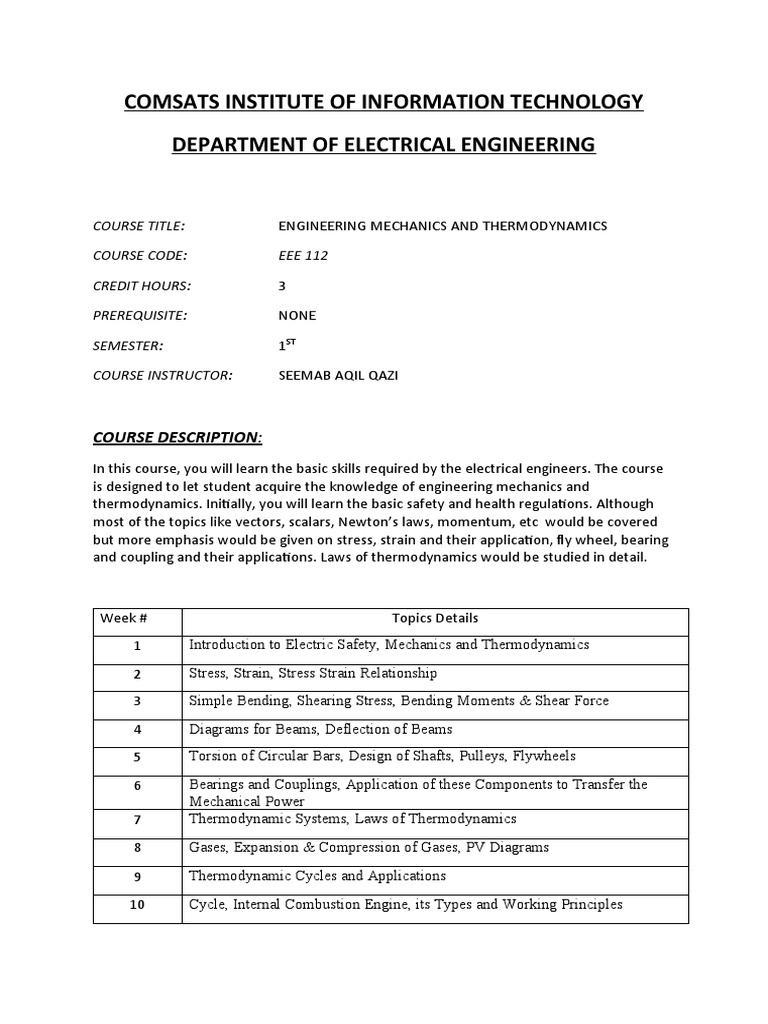Engineering Mechanics Course Outline | Download Free PDF | Stress ...