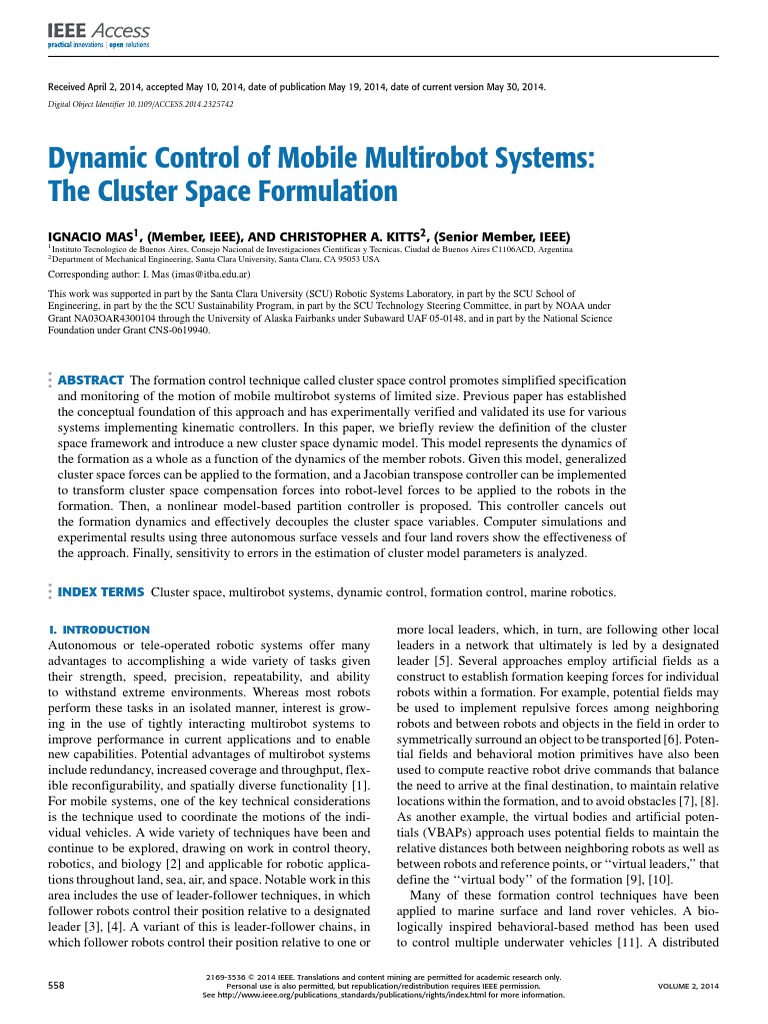 Dynamic Control of Mobile Multirobot Systems - The Cluster Space Formulation | PDF | Force ...