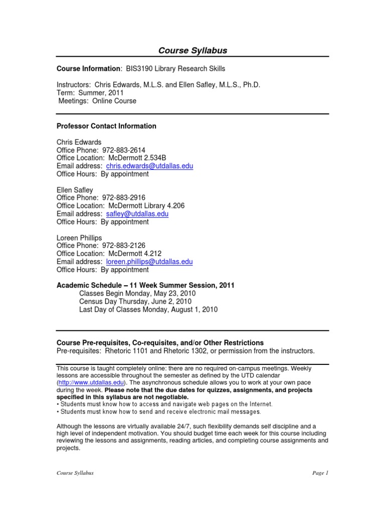 UT Dallas Syllabus For Bis3190.0i1.11u Taught by Loreen Phillips ...