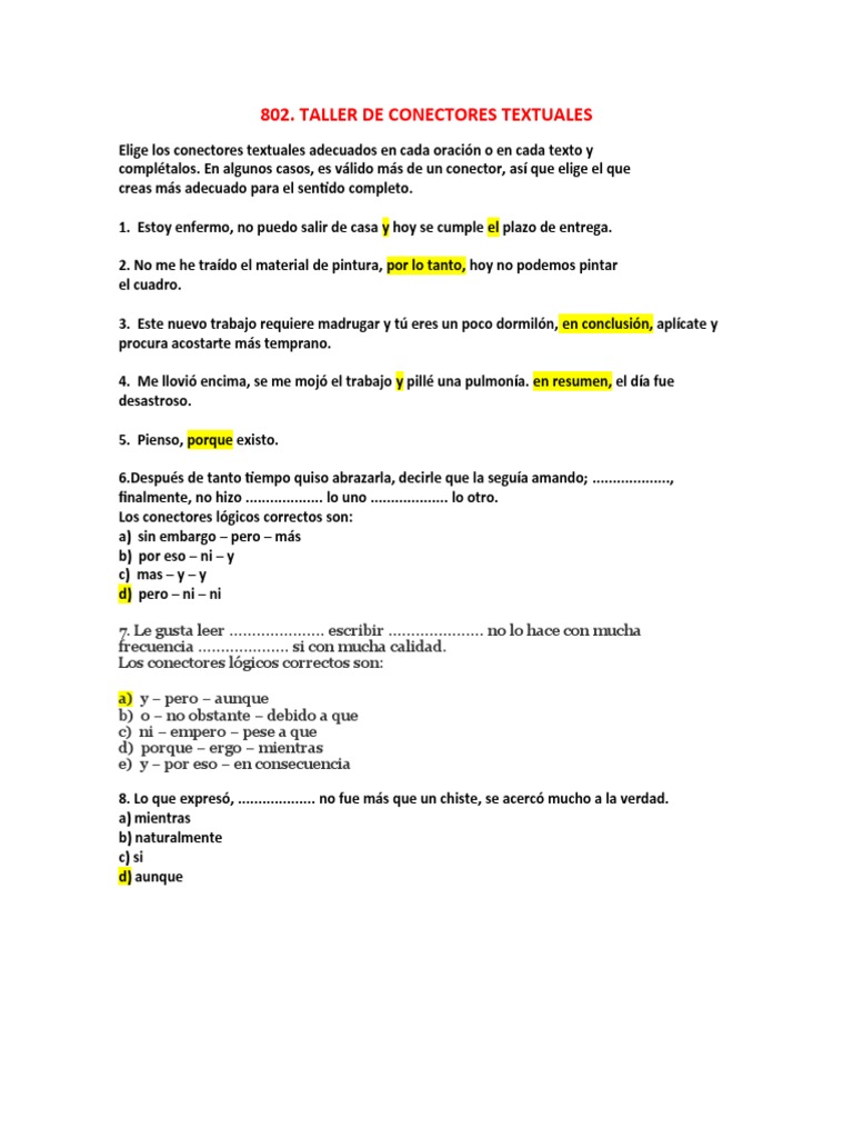 Taller de Conectores Textuales para Niños | PDF