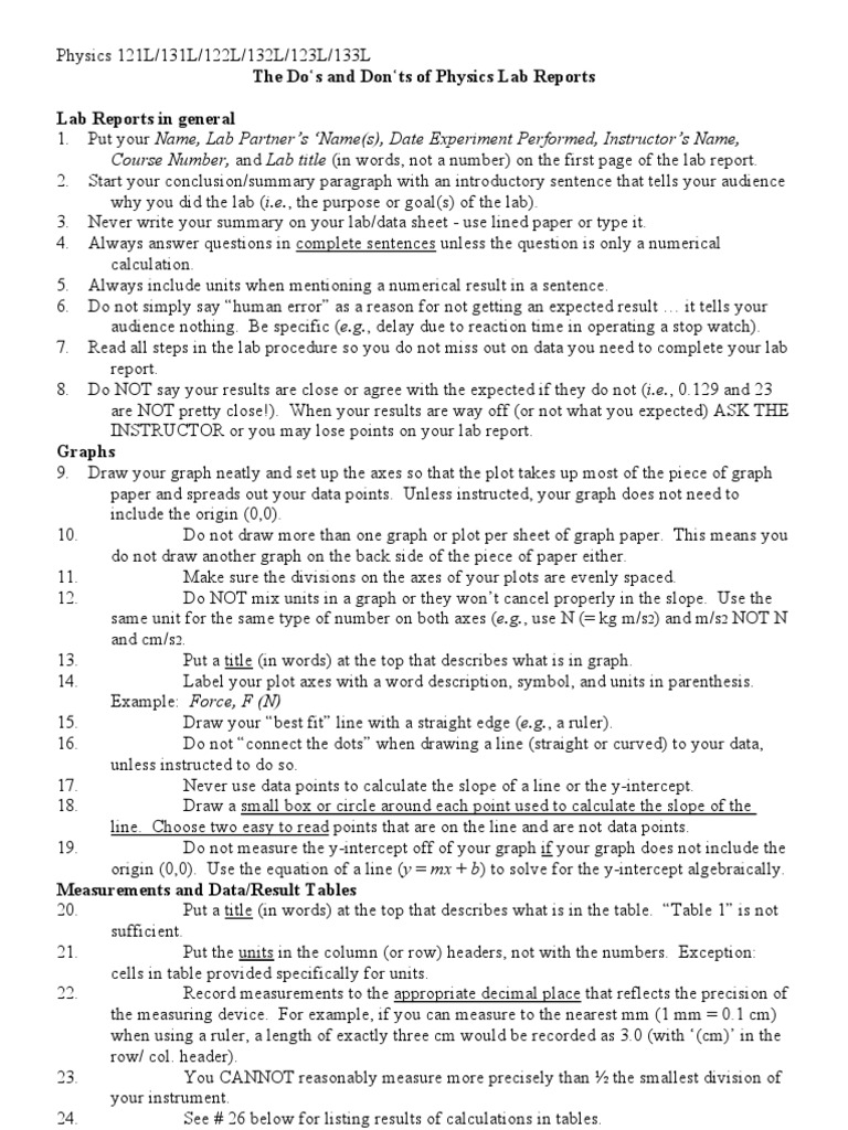 Course Number, and Lab Title (In Words, Not A Number) On The First Page of The Lab Report | PDF ...
