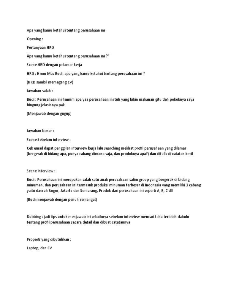 Script Apa Yang Kamu Ketahui Tentang Perusahaan Ini | PDF | Karier ...