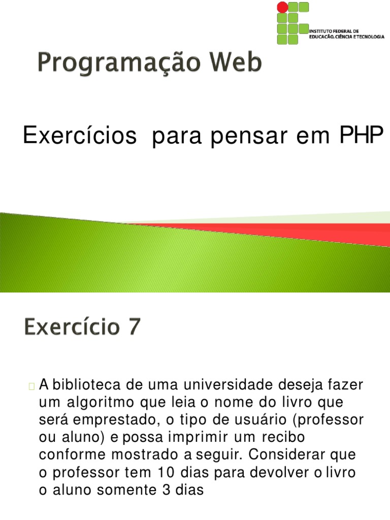 Aula 13 - Exercicios para Pensar em PHP - Atividade Proposta | PDF