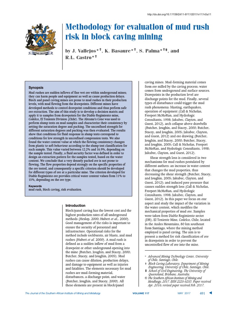 Methodology For Evaluation of Mud Rush Risk in Block Caving Mining ...