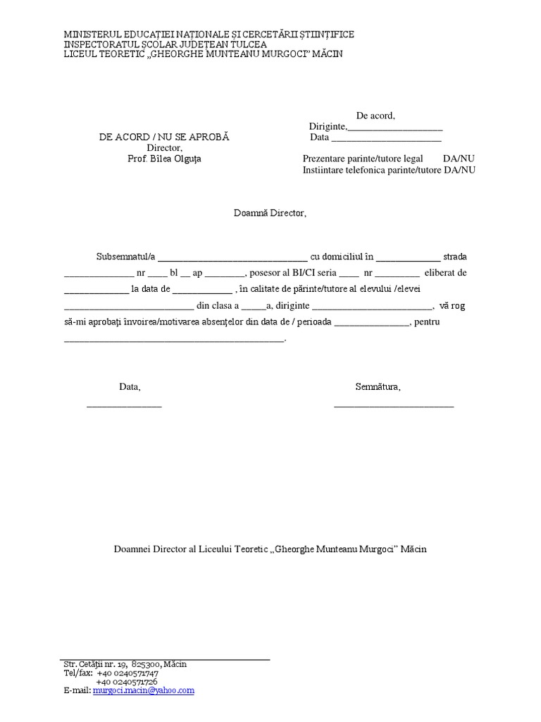 Cerere Invoire Elev Minor | PDF