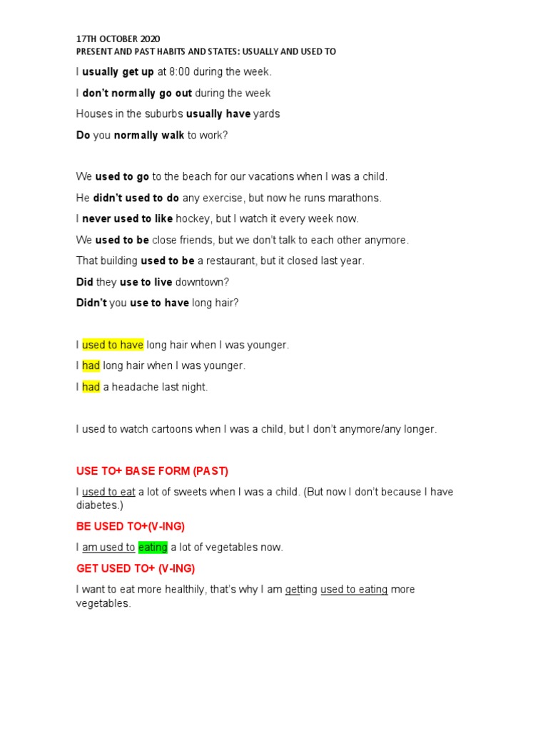 Present and Past Habits and States Usually and Used To | PDF | Social ...