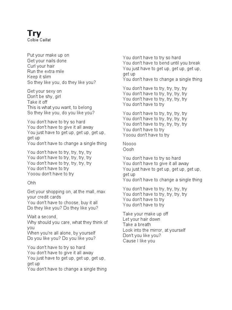 Colbie Caillat Dont Have To Try Lyrics | PDF