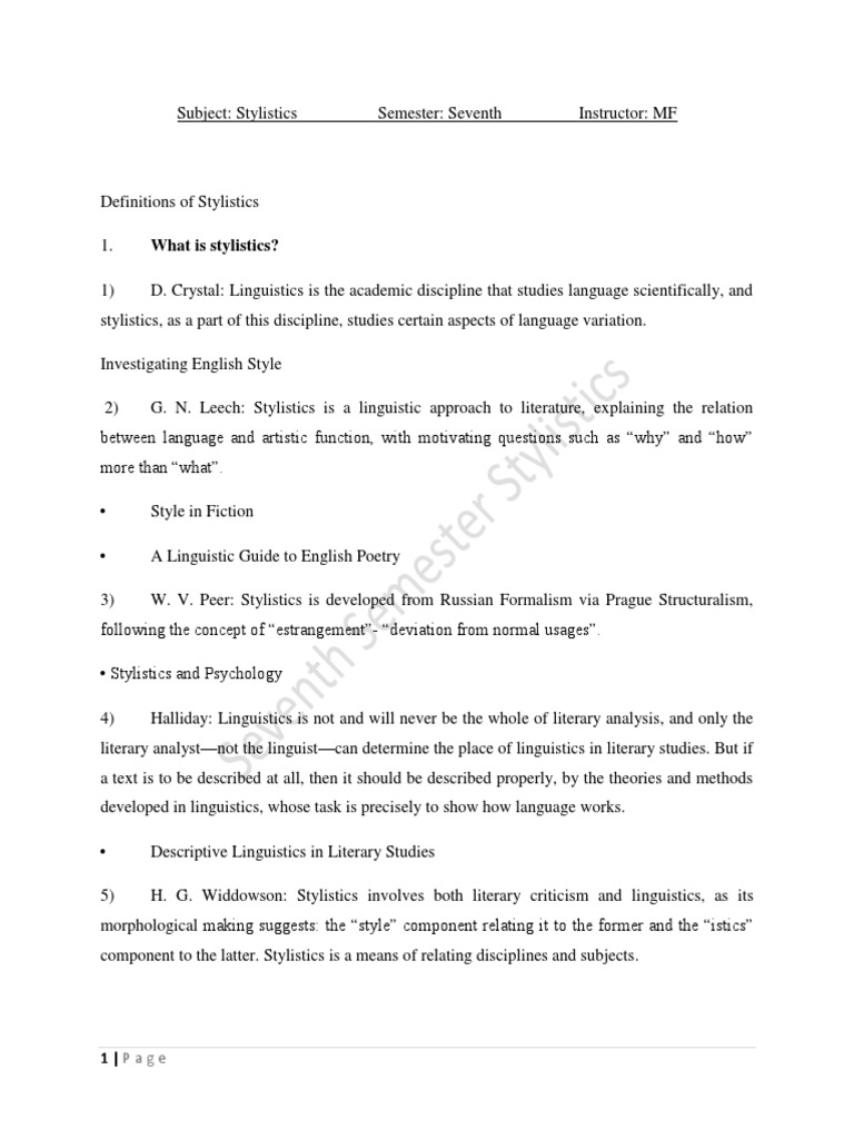 Definitions and Theories of Stylistics | PDF | Linguistics | Writers