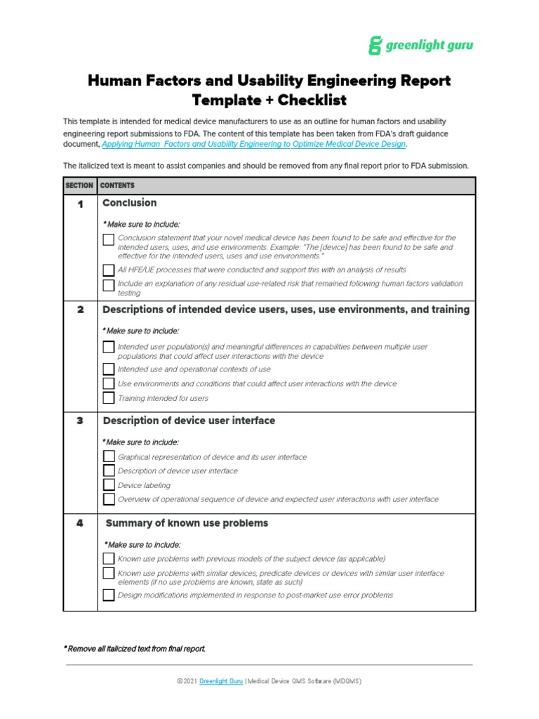 Human Factors and Usability Engineering Report Template + Checklist ...